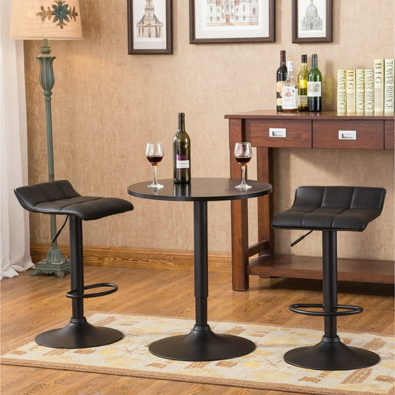Black Round Bar Table and 2 Leather Adjustable Stools / 360 Degree ...