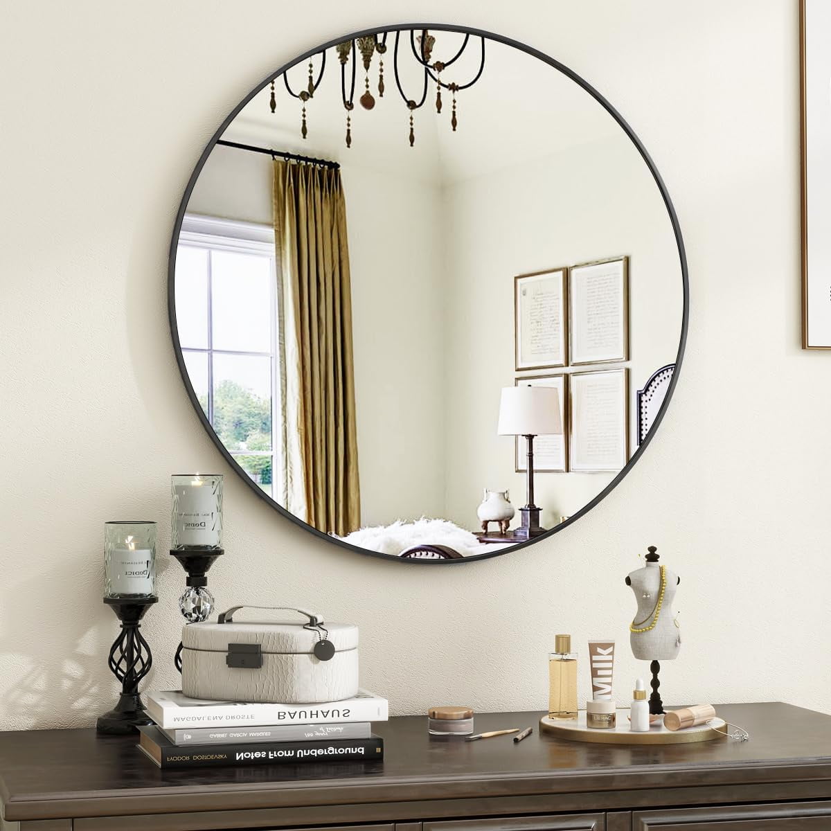 Black Round Bathroom Mirror, 20 inch Circle Wall Mounted Hanging Mirror ...