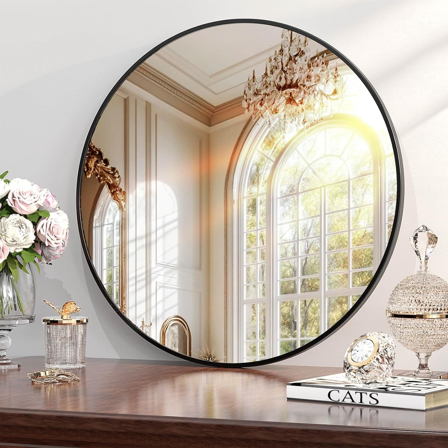 Black Round Bathroom Mirror for Wall 30 inch Circle Mirror with Simple ...