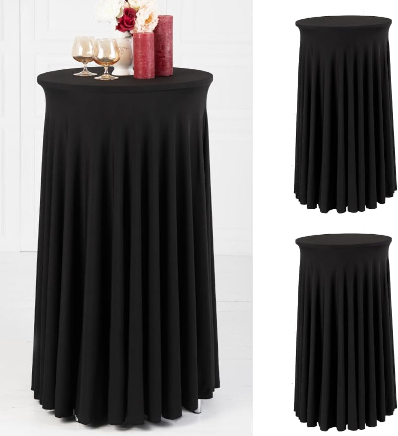 Black Round Cocktail Table Skirt Set of 2 Fitted Table Covers for 24 in ...