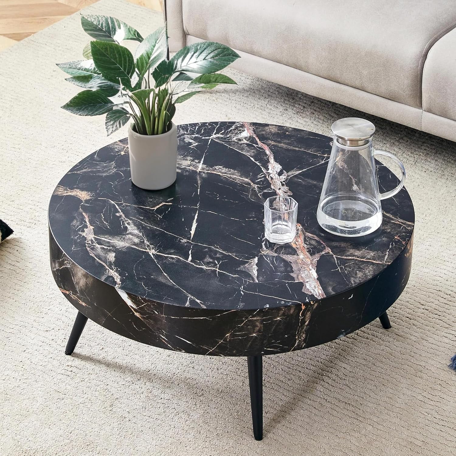 Black Round Coffee Table, 31.5" Modern Center Table for Living Room ...