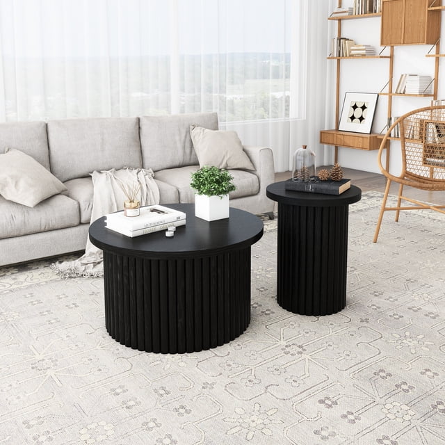 Black Round Coffee Table - Modern Accent End Tables For Living Room ...