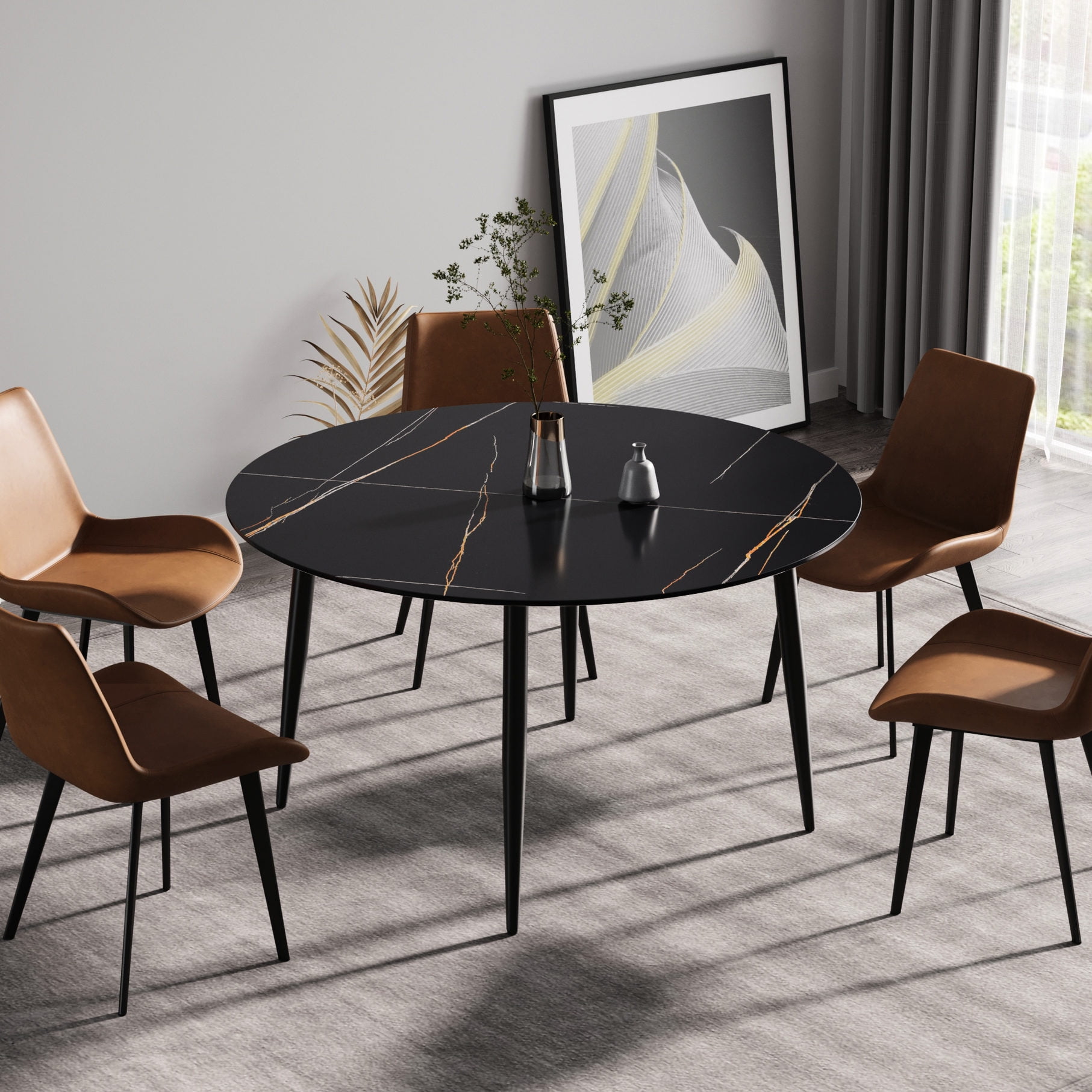 Black Round Dining Set | Accommodates 6 People Comfortably | Sintered ...
