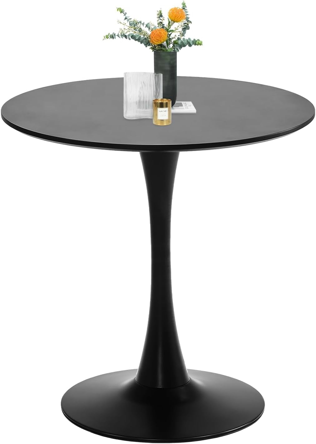 Black Round Dining Table, 27.6" Tulip Table Kitchen Round Dining Table ...