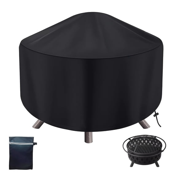 Black Round Fire Pit Cover Outdoor Fire Pit Cover Round with Drawstring ...