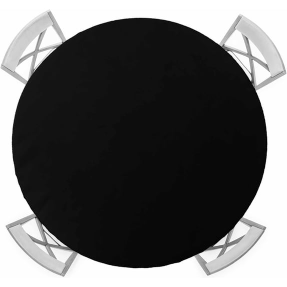 Black Round Fitted Tablecloth with Elastic Edge, Farmhouse Solid Black ...