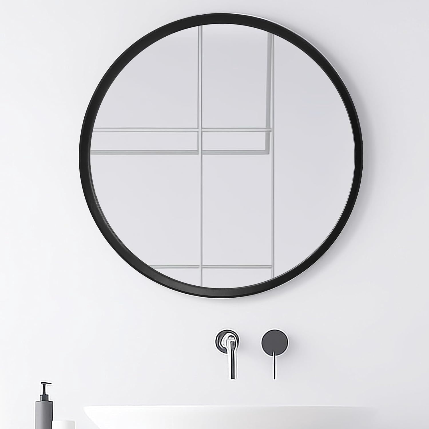 Black Round Mirror 24 inch, Wood Framed Large Round Mirror, Black Wall ...