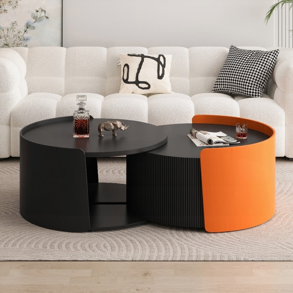 Black Round Nesting End Table for Multi-Purpose Use! Extendable Sliding ...
