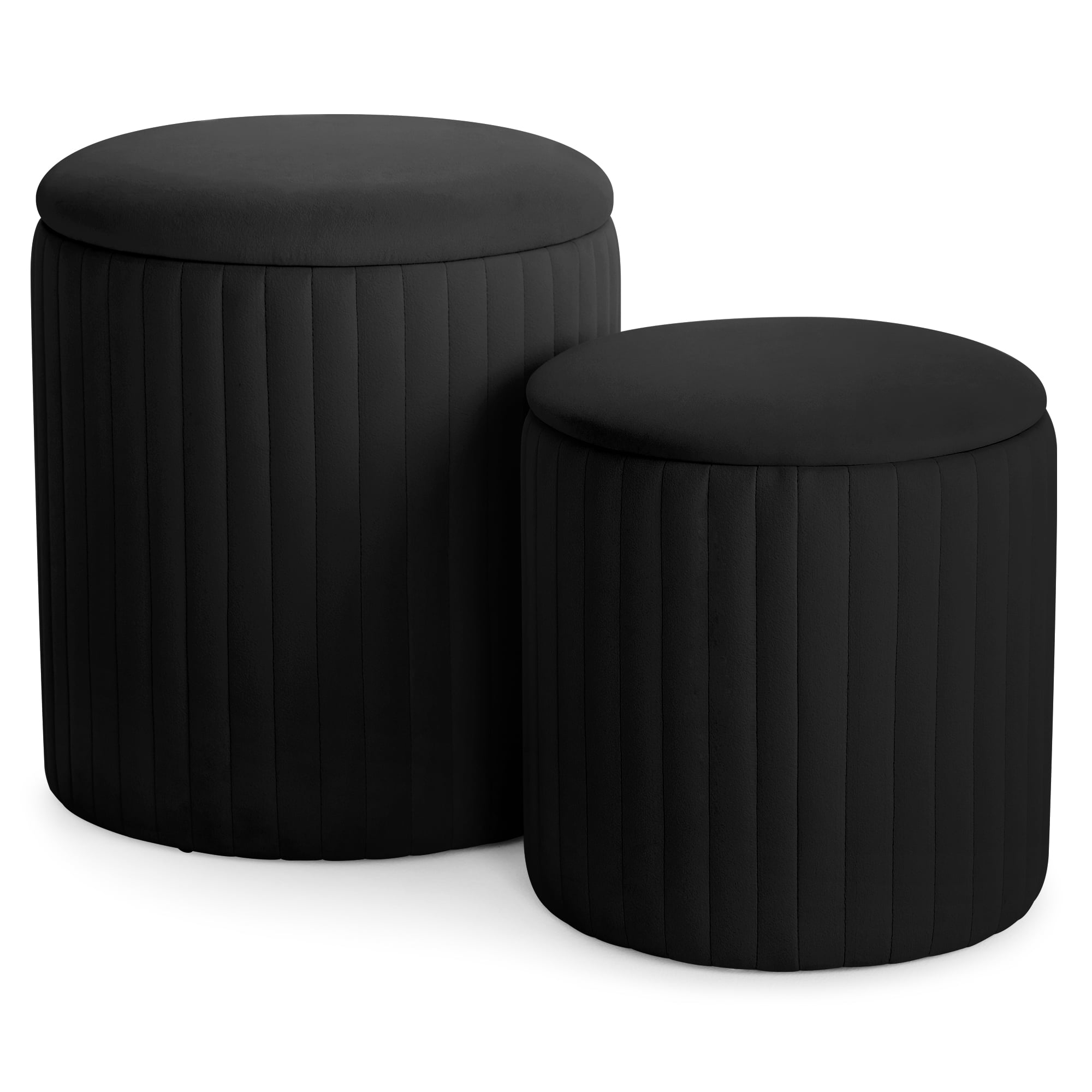 Black Round Ottoman,Set of 2 Vanity Stool Chair,Boucle Upholstered Tall ...