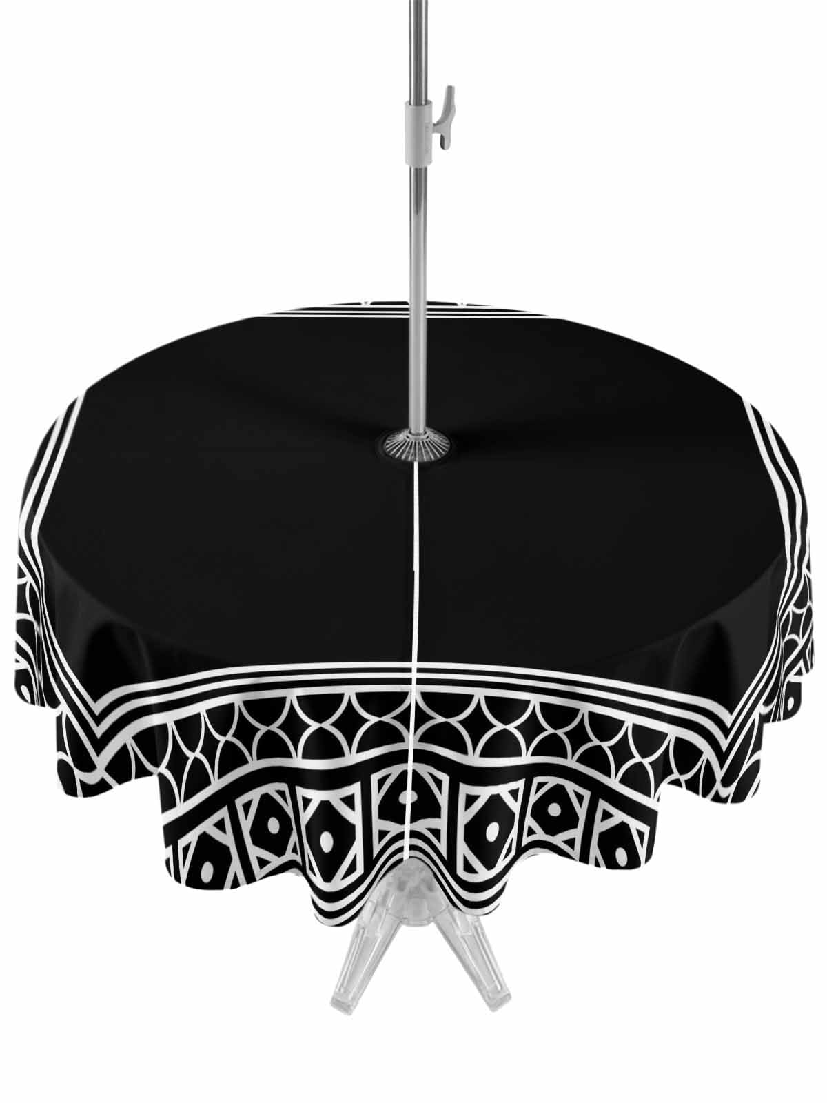Black Round Outdoor Tablecloth with Umbrella Hole Boho Diamond Pattern ...