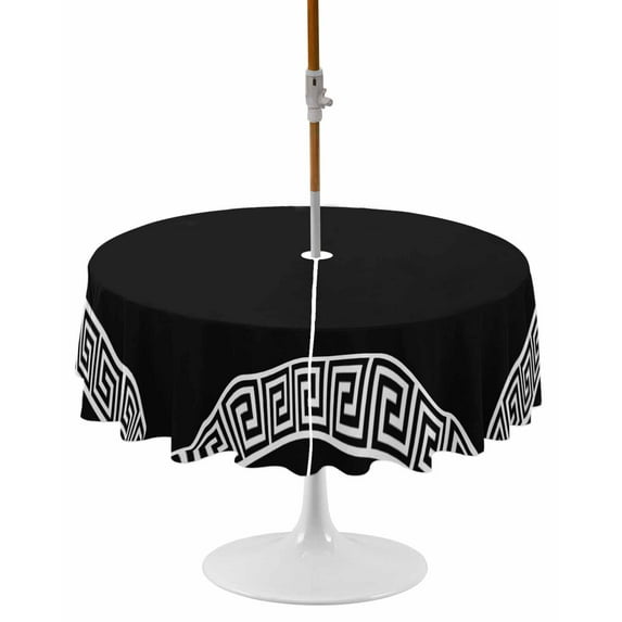 Black Round Outdoor Tablecloth, Waterproof Table Cloth Cover with ...
