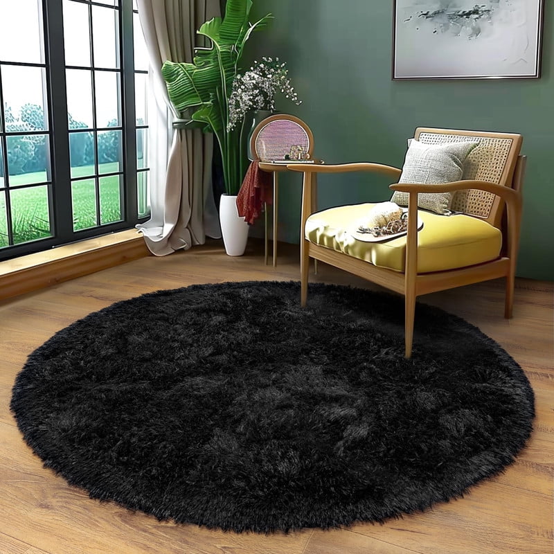 Conbriboy Black Round Rug Ultra-Soft Plush Modern 6ft Circle Area Rug ...