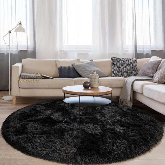 Black Round Rug for , Fluffy Circle Rugs for , 4'X4' Furry Carpet for ...