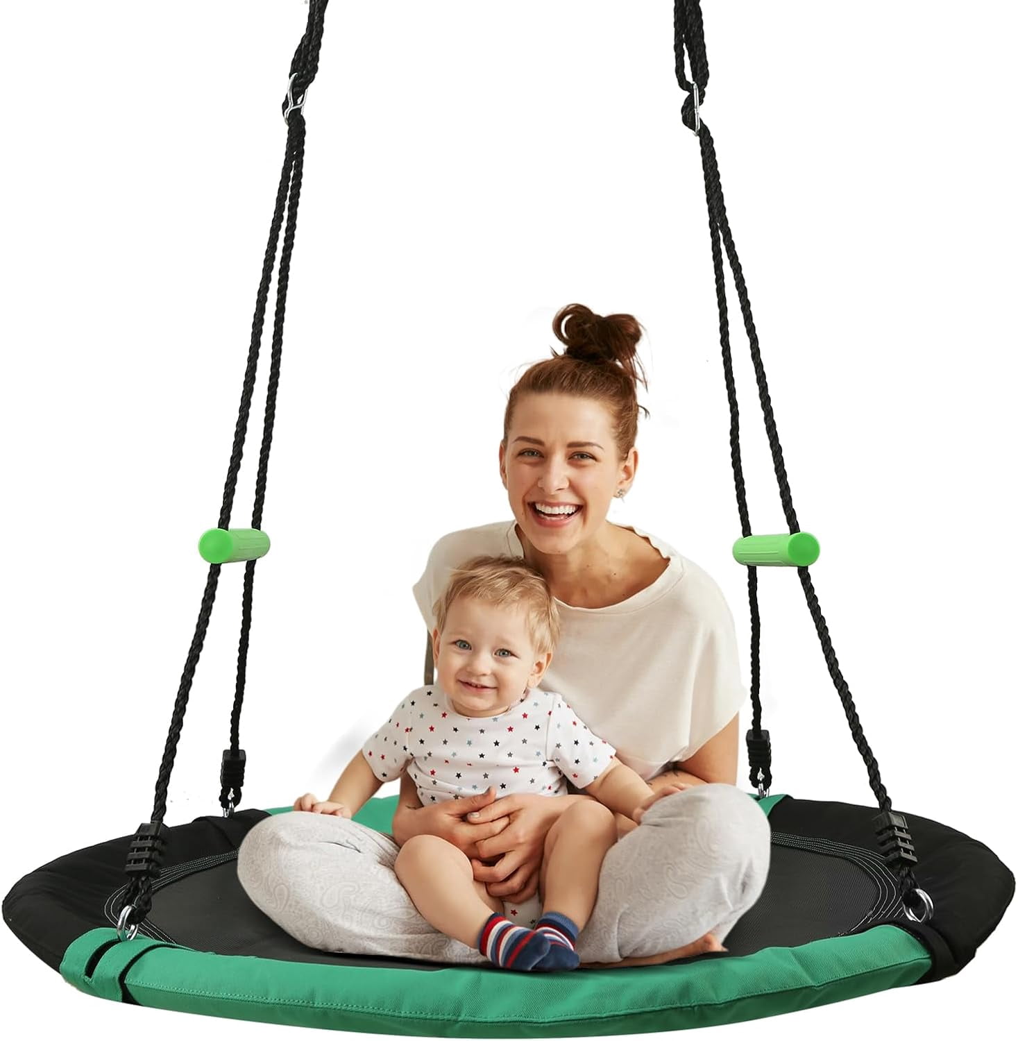 Black Round Saucer Swing with Handles -Made of Sturdy Frame,PP Mat ...