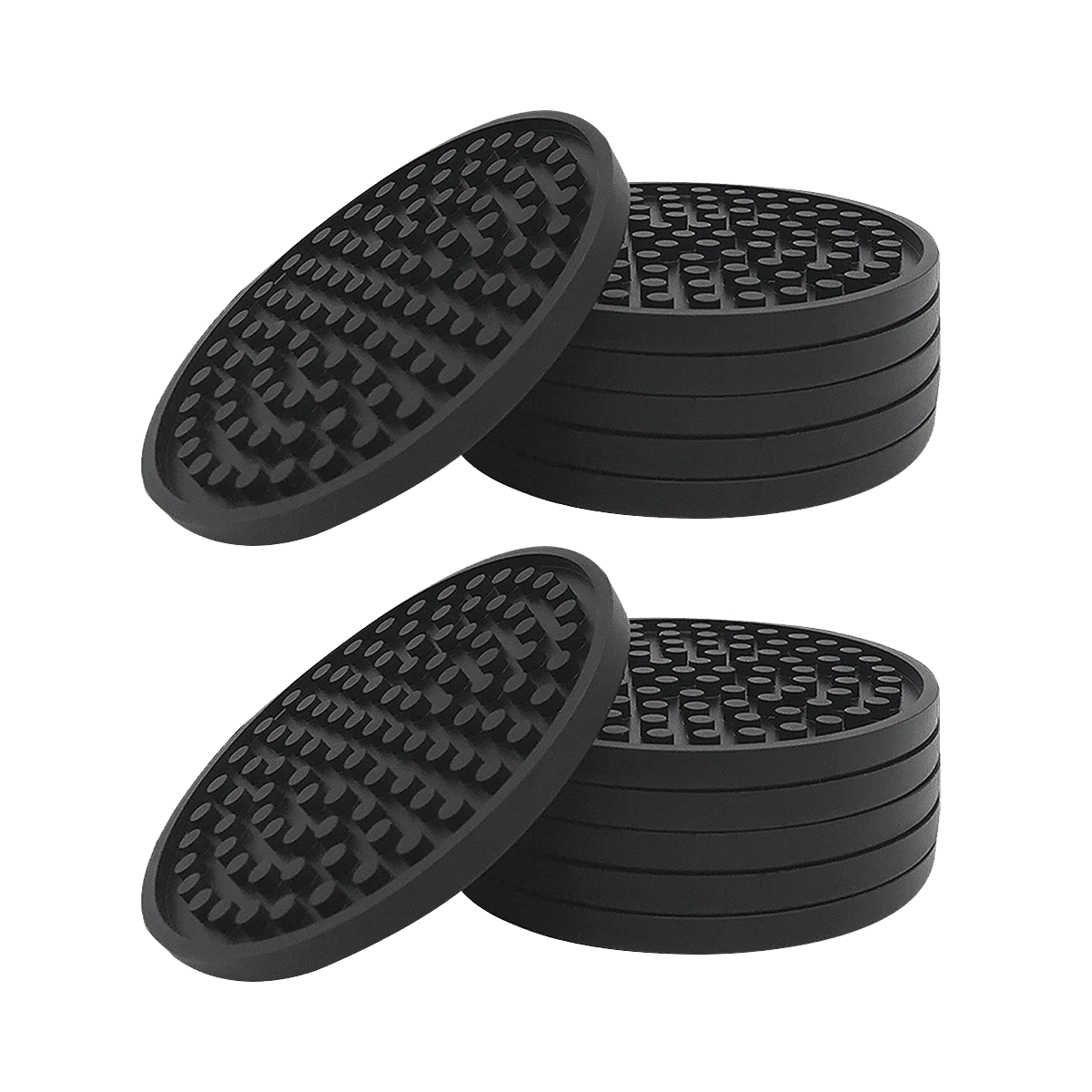 Black Round Silicone Rubber Drink Coasters (Set of 12) Non-Slip Perfect ...