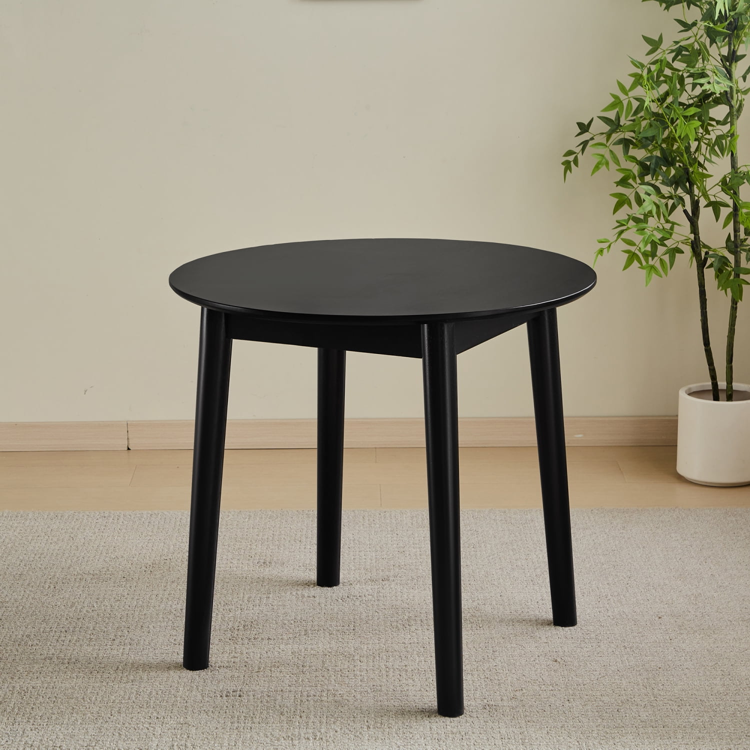 Black Round Table, Solid Wood Dining Table for Small Spaces, Seats 2-4 ...