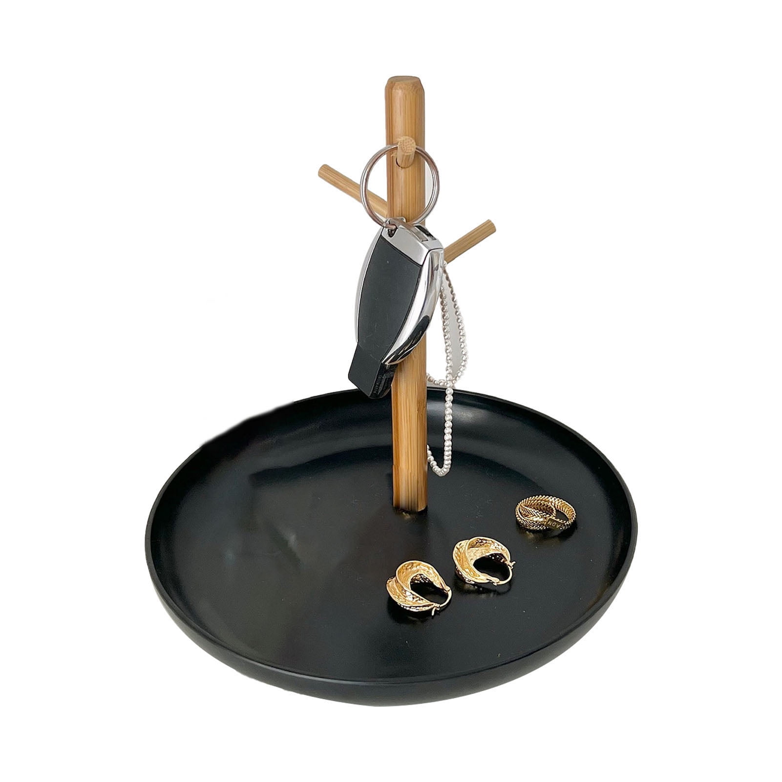 Black Round Table Storage Tray with Shelf for Living Room and Bedroom ...