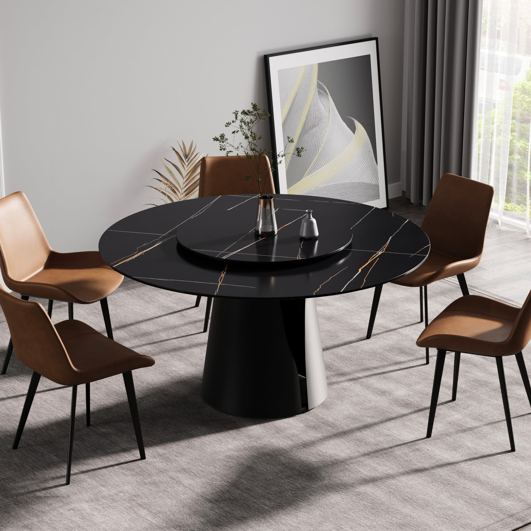 Black Round Table with Turntable | Seats 6, Ideal for Home Dining ...