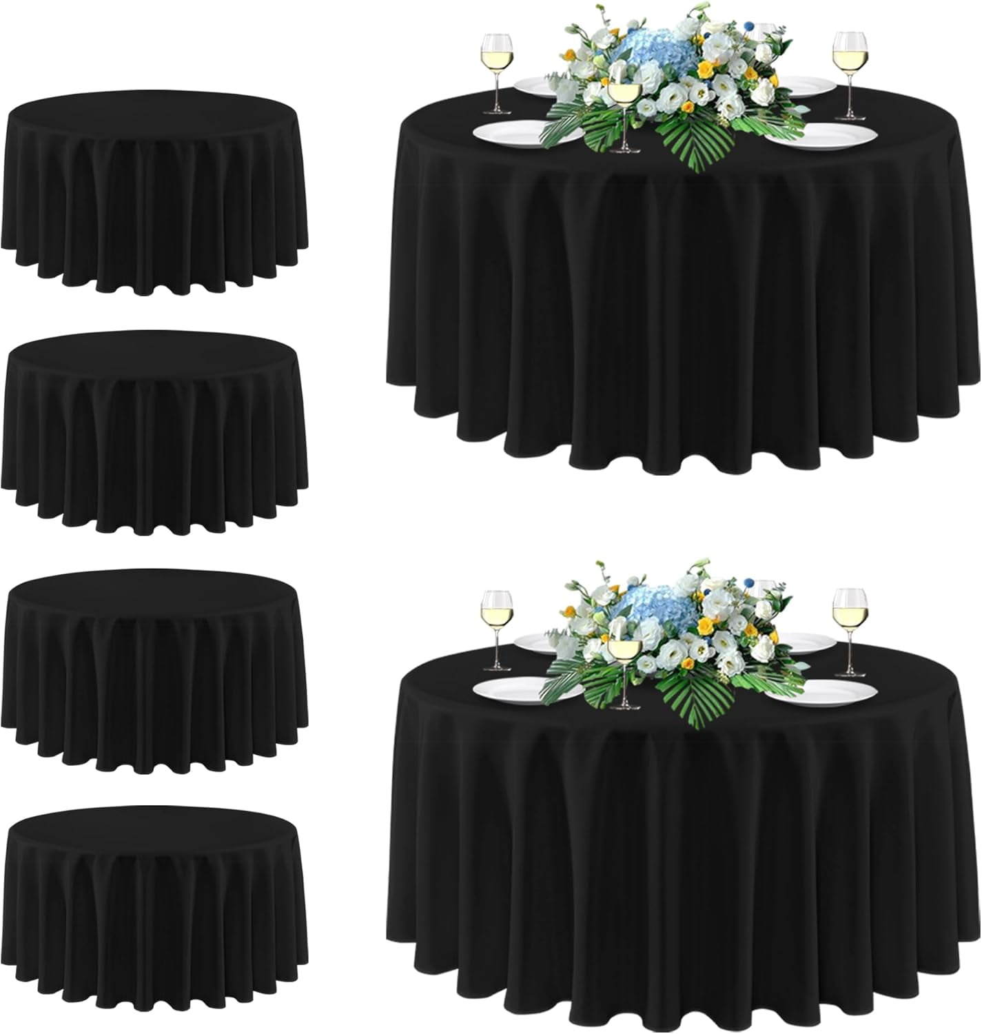 Black Round Tablecloth 108 Inch Diameter, 6 Pack - Circle Polyester ...