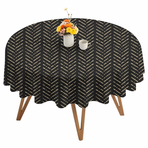 Black and Round Tablecloth 54 inches Yellow Striped Geometric ...