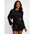 Black Ruched Mini Dress With Gold-Tone Buckle Detail, Long Sleeve, Boat ...