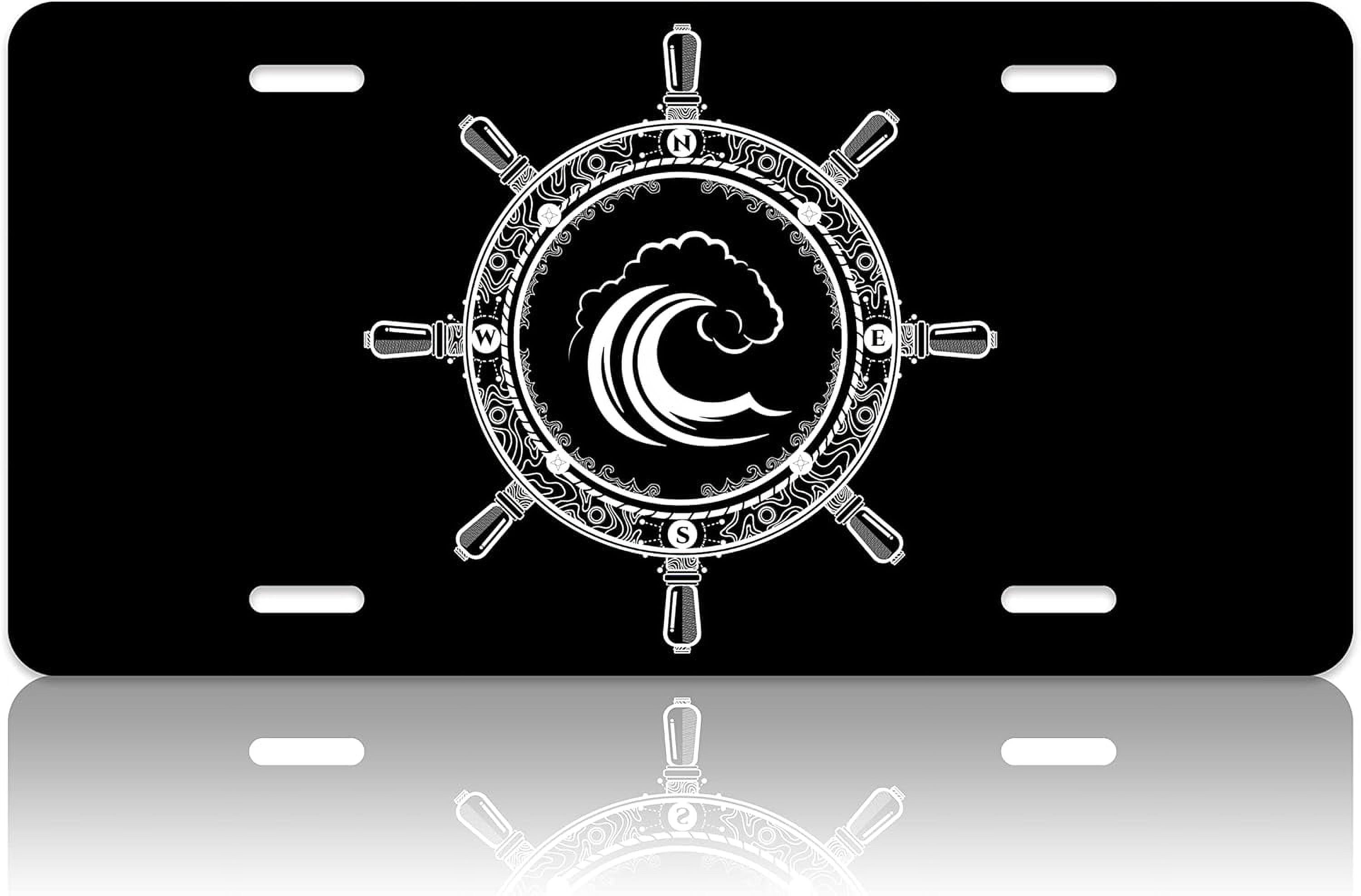 Black Rudder License Plate Cover Ship Compass Nautical Wave Rudder Car ...