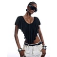 Black Ruffle Asymmetric Hem Crop Top With Deep V-Neck And Short Flutter ...
