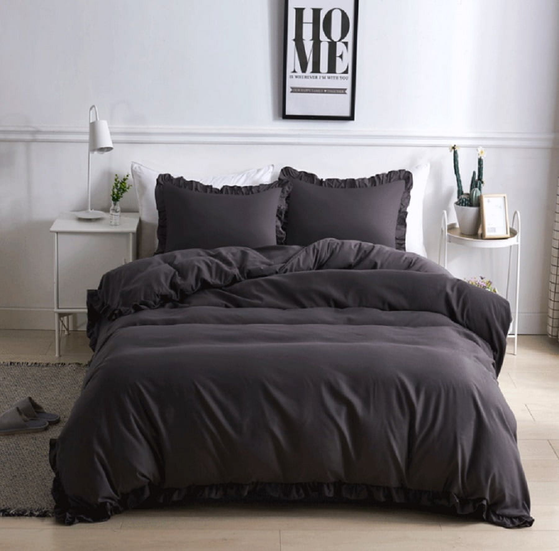 Black Ruffle Duvet Cover Set Twin Size Vintage Ruffle Fringe Comforter ...