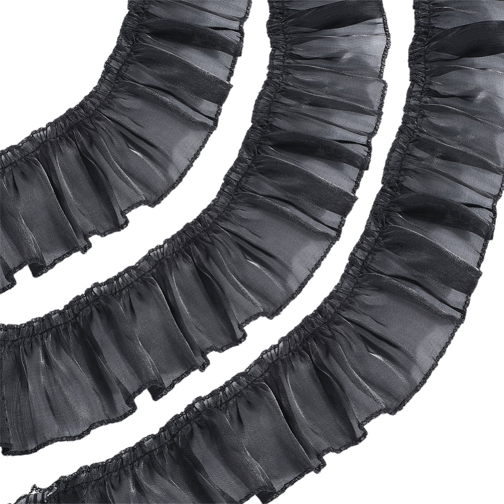 Black Ruffled Lace Trim Vintage Ruffle Edging Ribbon Gathered Pleated ...