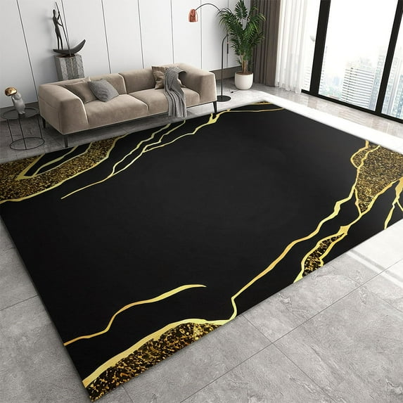 Black Rug 3' x 5' Area Rugs for Living Room Rug, Modern Luxury Gold ...