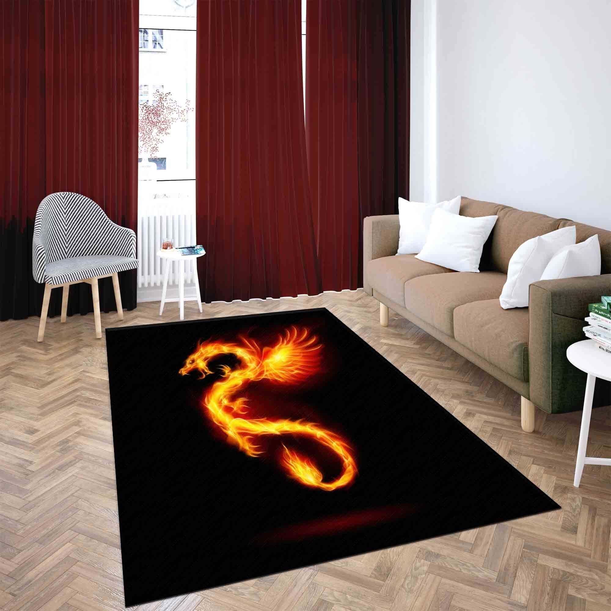 Black Rug, Cute Rugs, 3D Printed Rug, Dragon Rug, Fire Dragon Rug ...