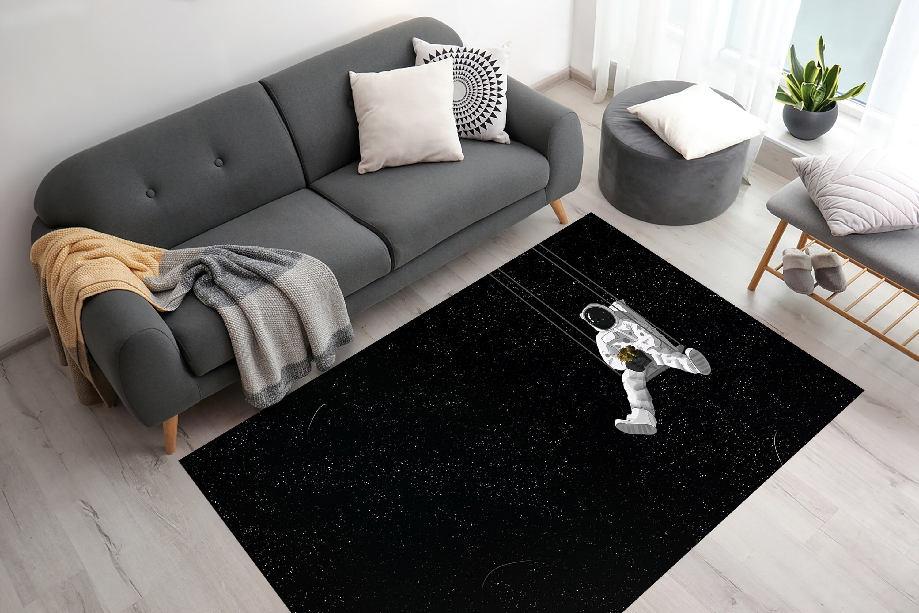 Black Rug, Entryway Rug, Personalized Rugs, Nursery Rugs, Astronaut ...
