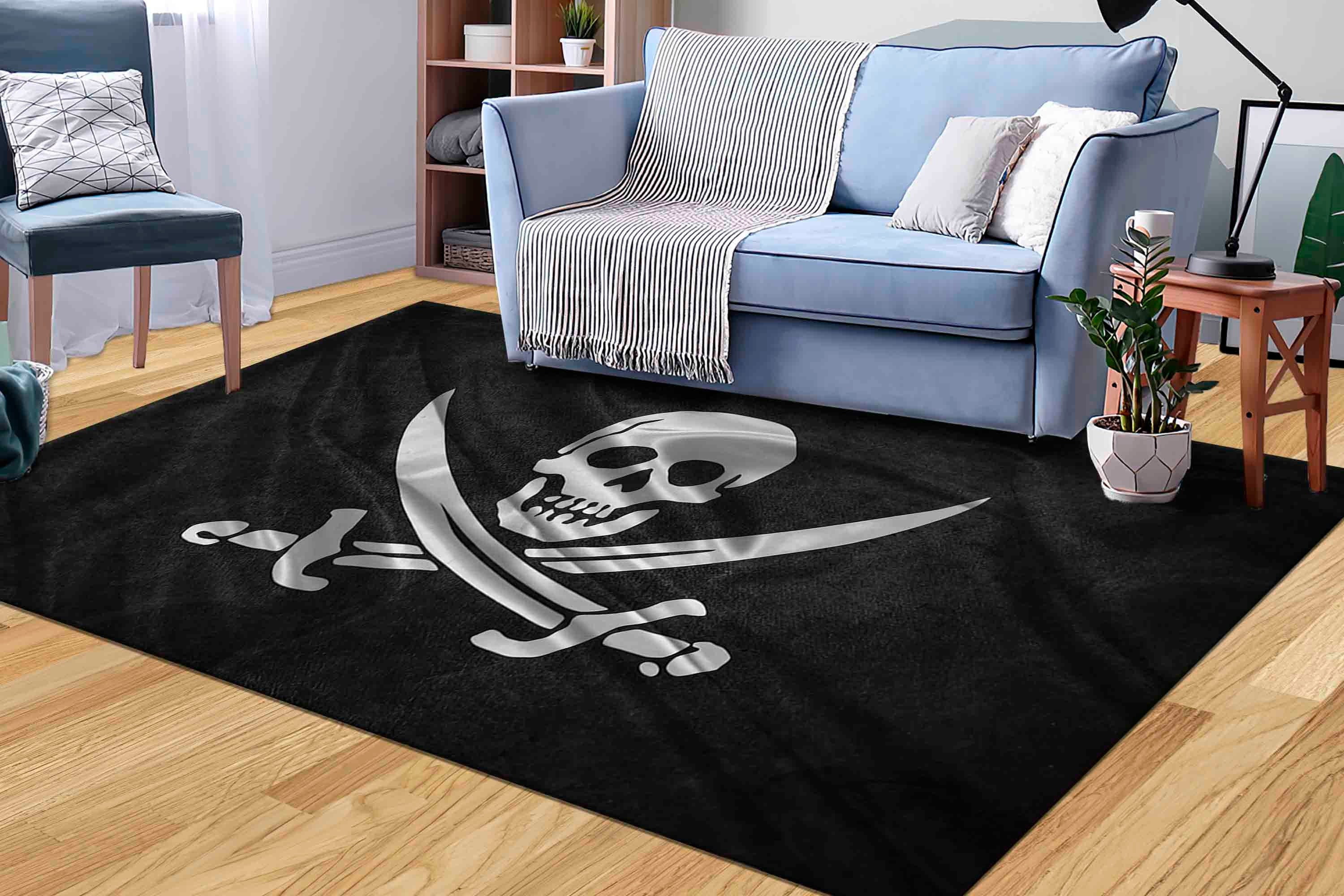 Black Rugs, Modern Rug, Thick Rug, Large Rug, Pirates Flag Rug, Non ...
