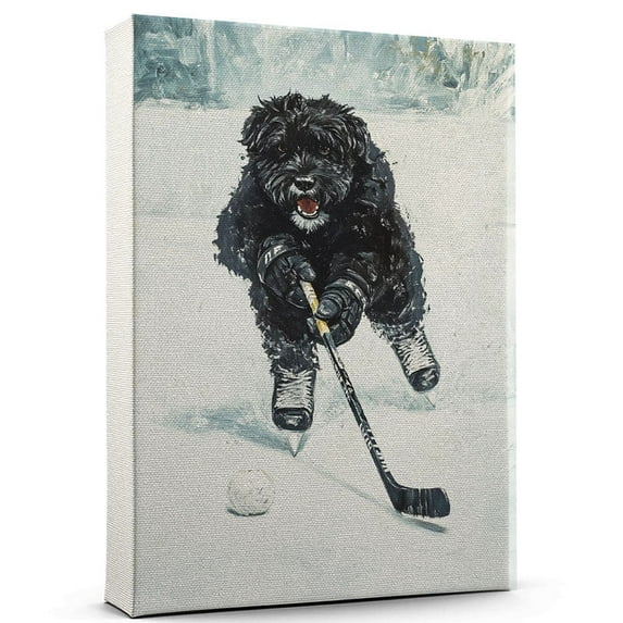 Black Russian Terrier Cute Dog Ice Hockey Stretched Canvas Size 8x12 ...