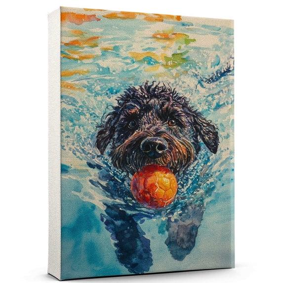 Black Russian Terrier Dog Playing Swimming Stretched Canvas Size 8x12 ...