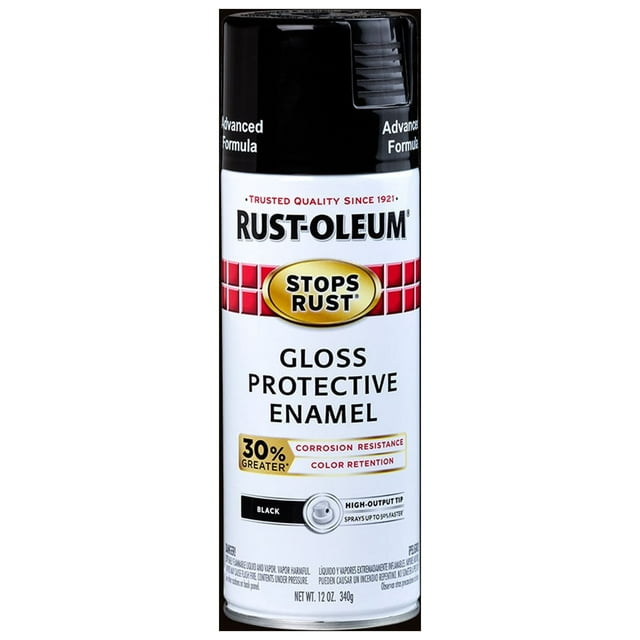 Black, Rust-Oleum Stops Rust Advanced Gloss Spray Paint, 12 oz ...