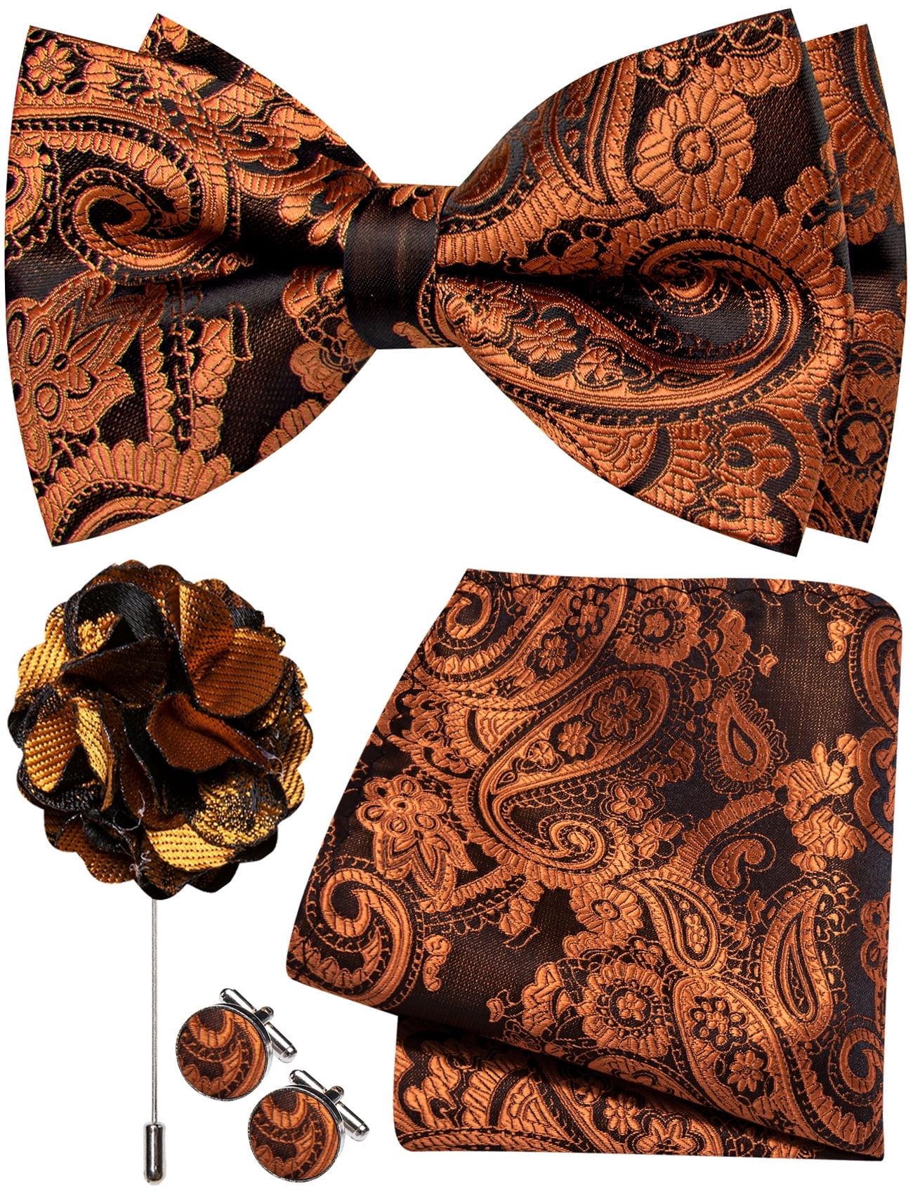 Black Rust Paisley Bow Tie for Men Silk Woven Pre-tied Bowtie and ...
