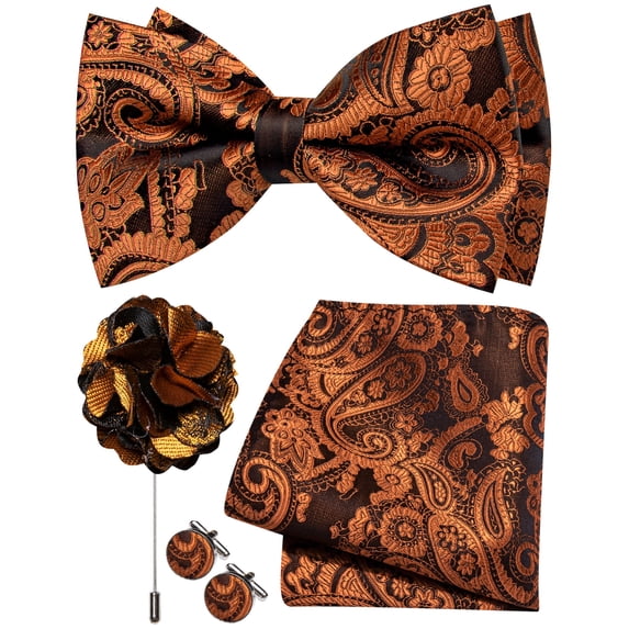 Black Rust Paisley Bow Tie for Men Silk Woven Pre-tied Bowtie and ...