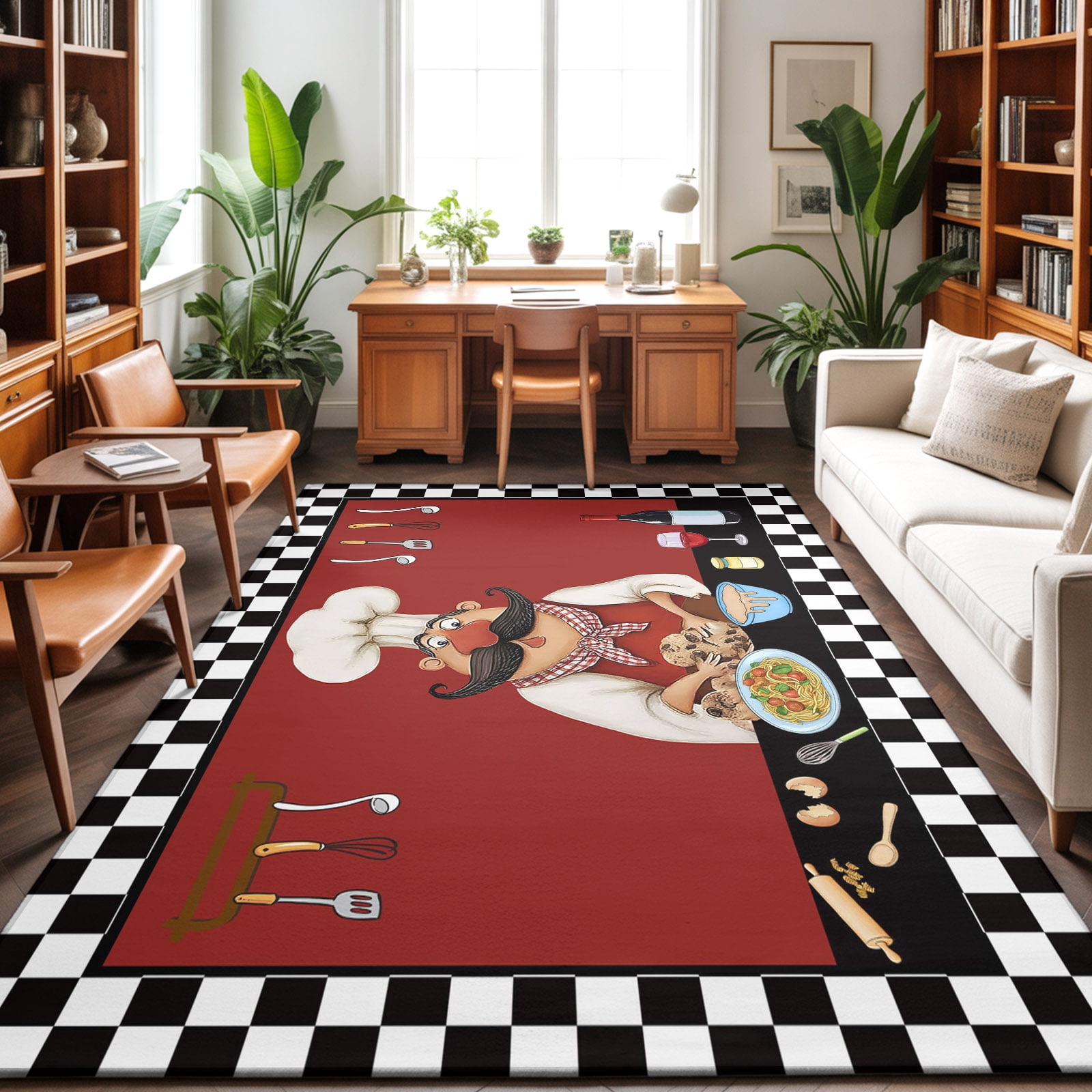 Black Rustic Chefs 2.7'x5' Rug for Office Desk Chair Area Small Bedroom ...