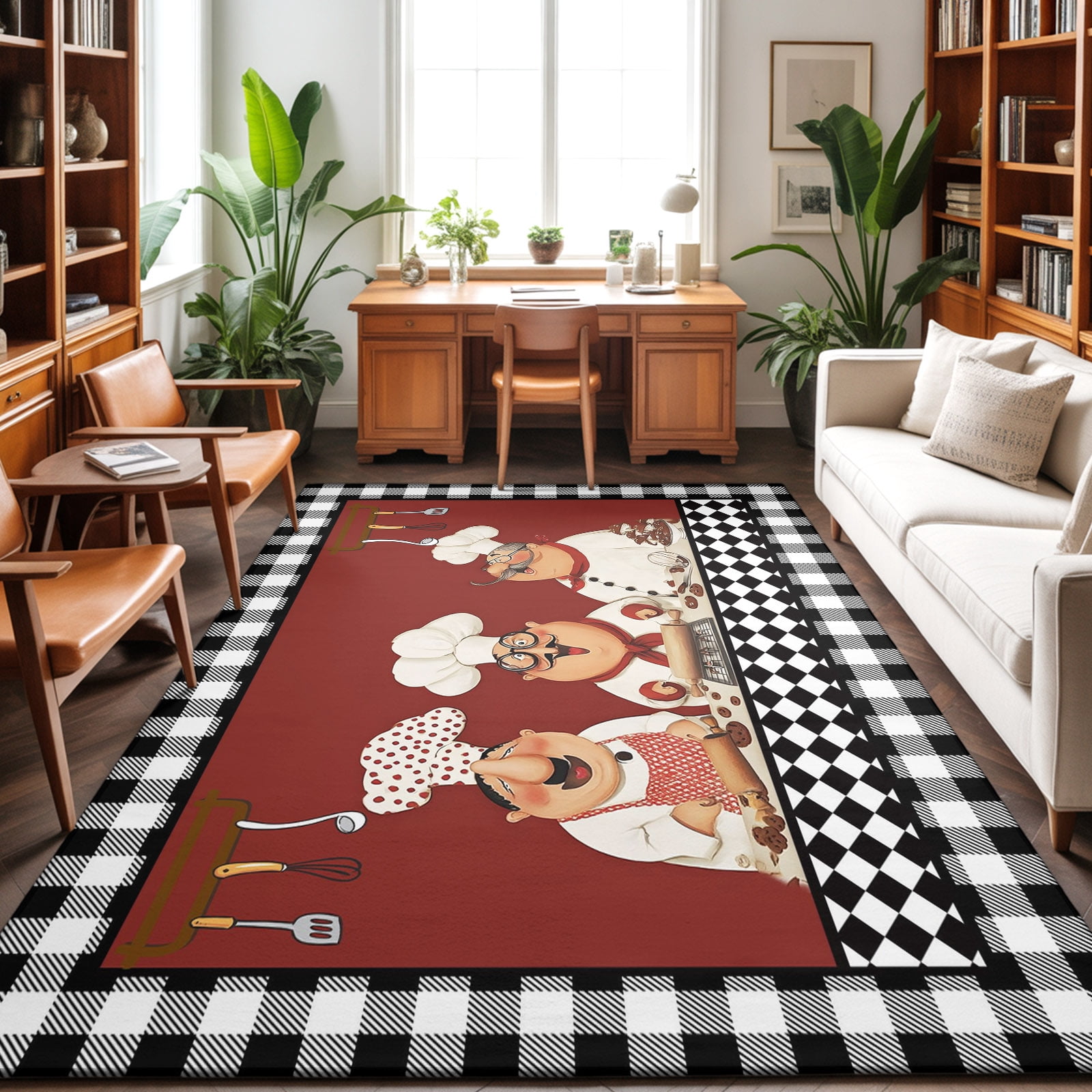 Black Rustic Chefs 5'x7' Rug for Living Room Sofa and Coffee Table ...