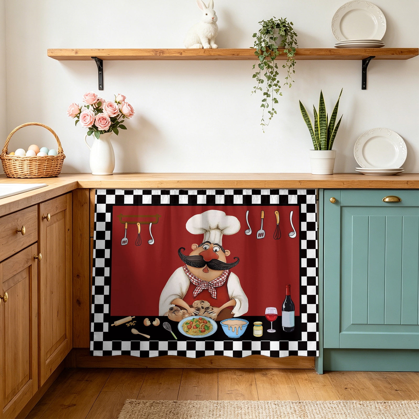Black Rustic Chefs Cabinet Curtains 11" W x 13" L Cooking Food Wine ...