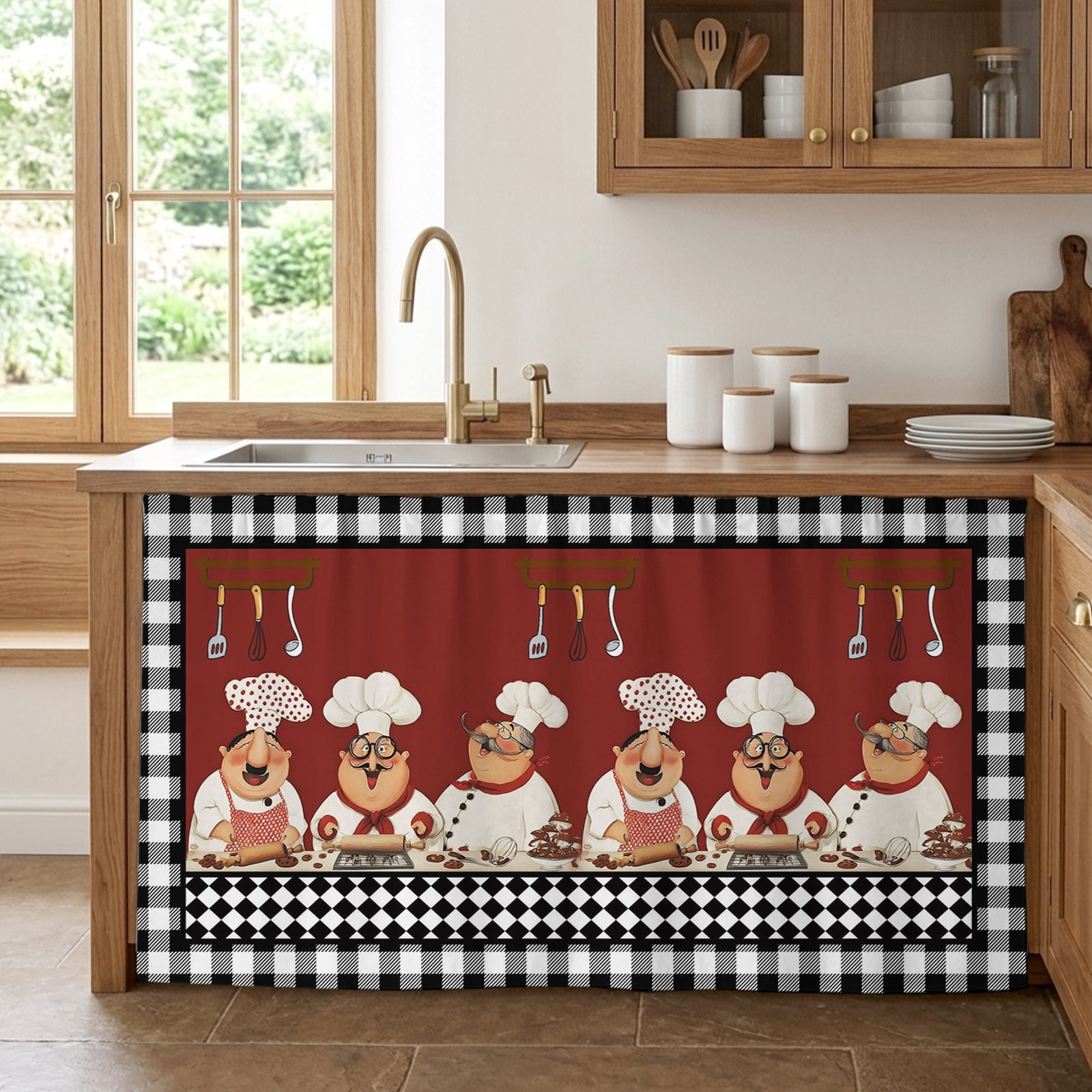 Black Rustic Chefs Cabinet Curtains 32" W x 55" L, Cooking Food ...