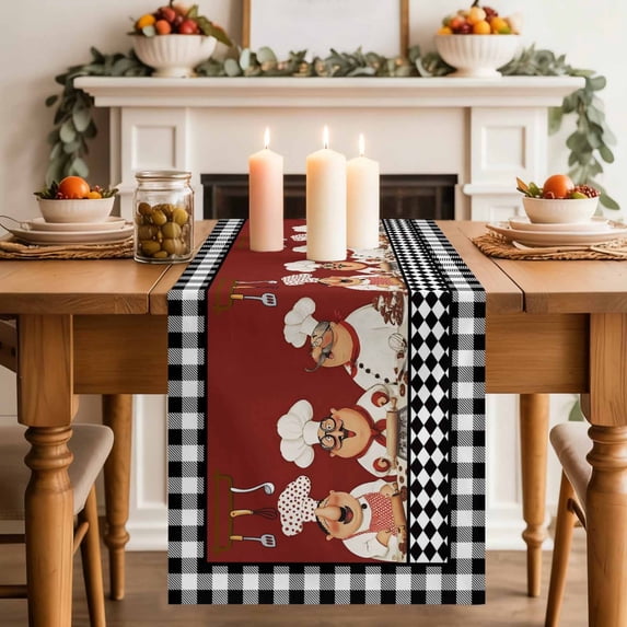 Black Rustic Chefs Dining Table Runner, Cooking Food Whimsical Kitchen ...