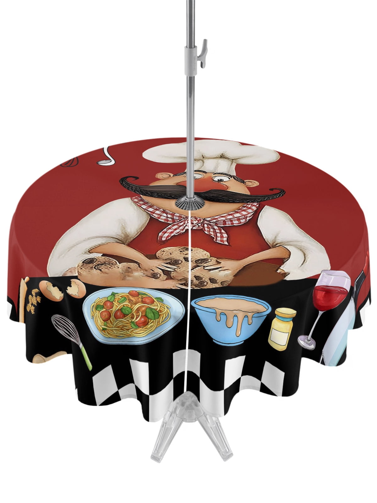 Black Rustic Chefs Round Outdoor Tablecloth with Umbrella Hole Cooking ...