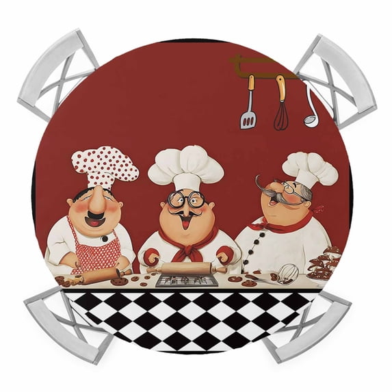 Black Rustic Chefs Round Table Cover, Cooking Food Whimsical Kitchen ...