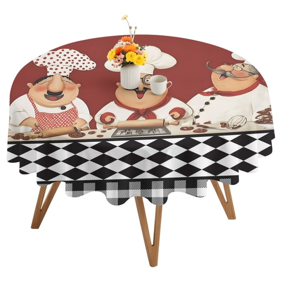 Black Rustic Chefs Round Tablecloth 54 inches Cooking Food Whimsical ...