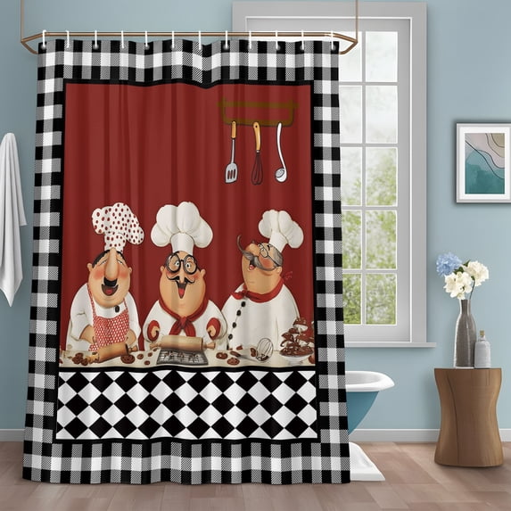 Black Rustic Chefs Shower Curtain Set with Hooks, Cooking Food ...