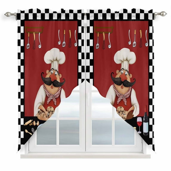 Black Rustic Chefs Swag Curtain Valance for Window 2 Panels Cooking ...