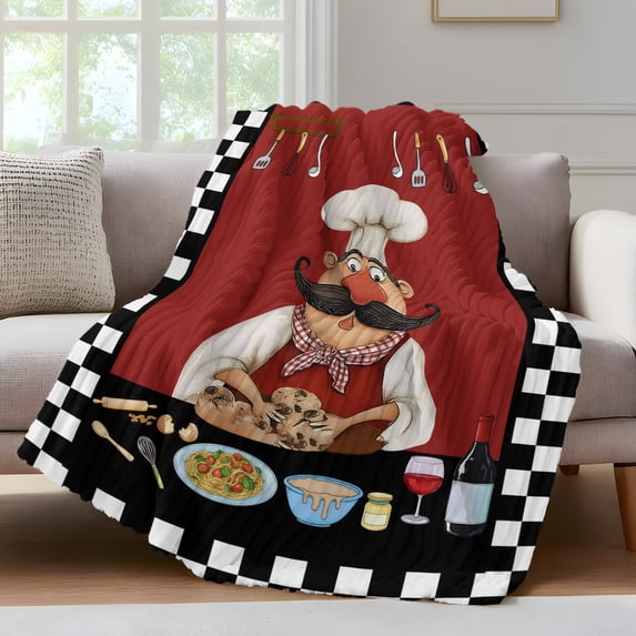 Black Rustic Chefs Throw Blanket for Couch Cooking Food Wine Whimsical ...