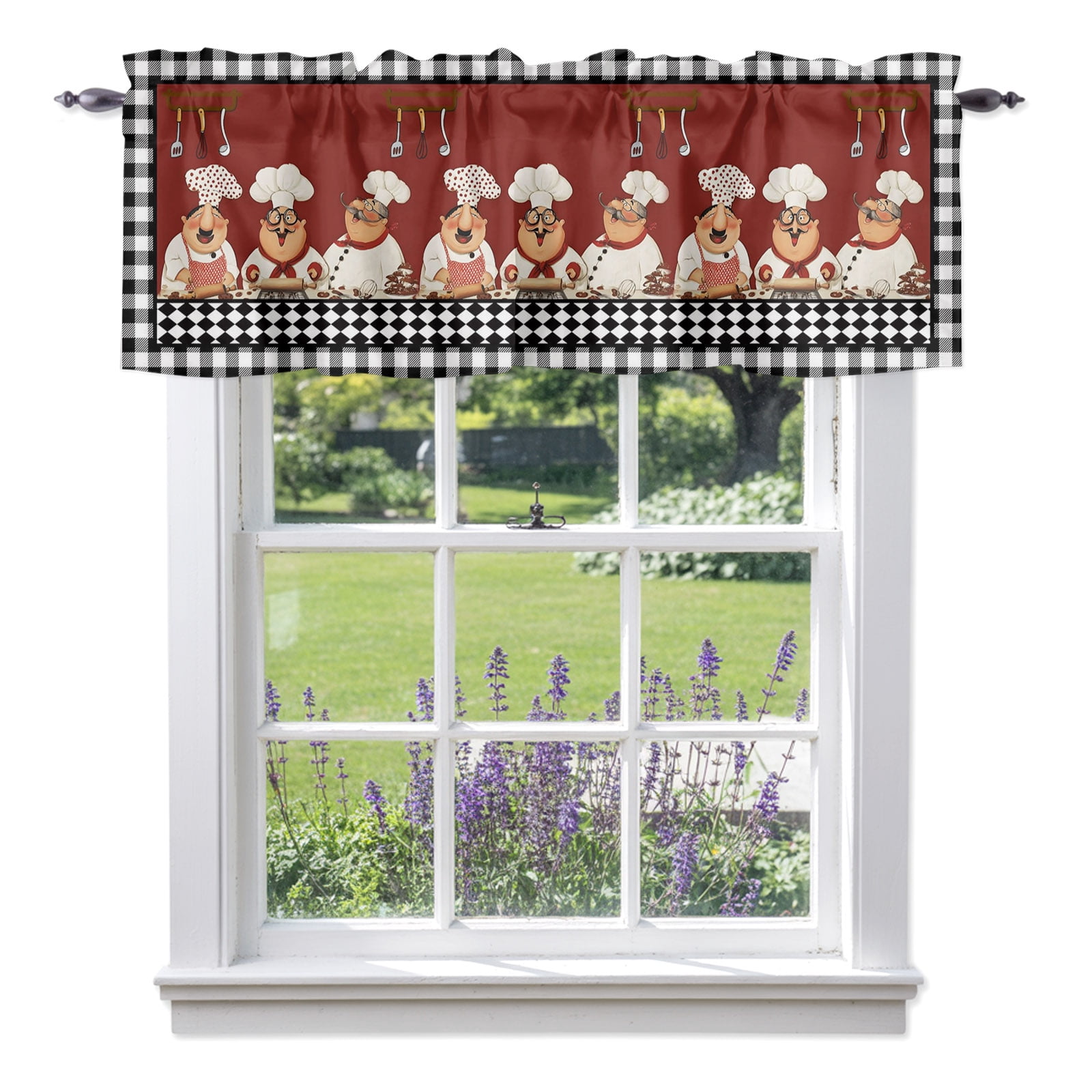 Black Rustic Chefs Valances for Windows, Cooking Food Whimsical Kitchen ...